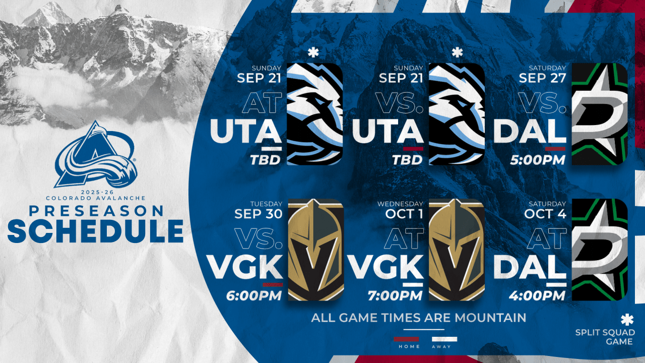 Avalanche Announces 2025-26 Preseason Schedule | Colorado Avalanche