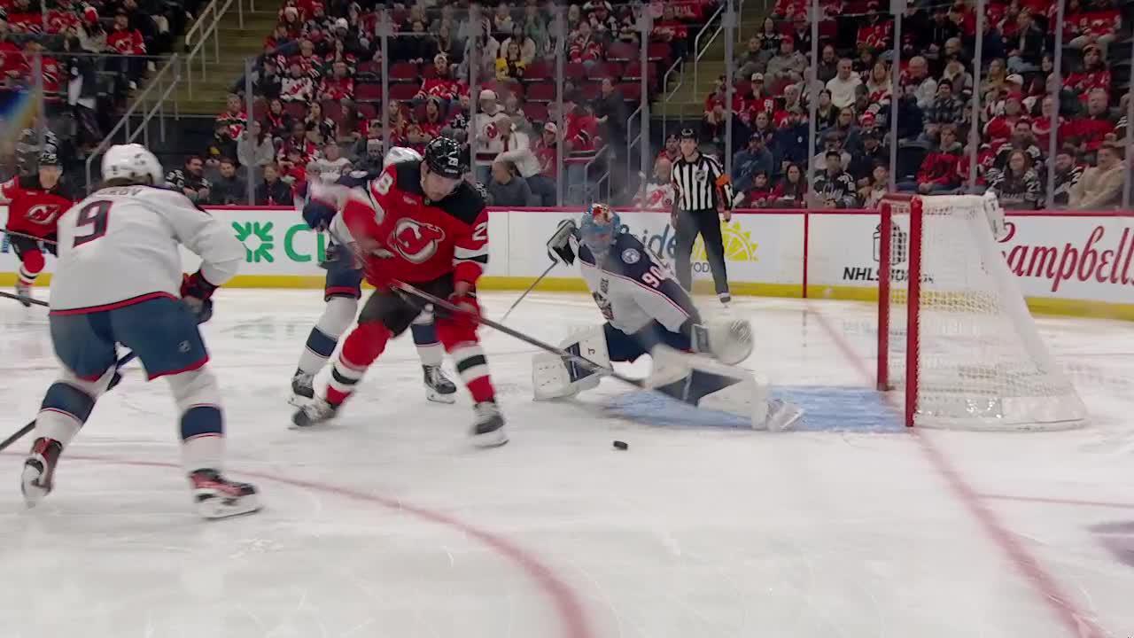 CBJ@NJD: Merzlikins with a great save against Nico Hischier | Columbus ...