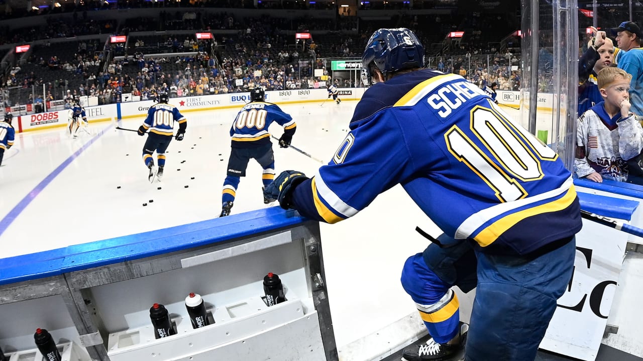 Blues wear Schenn jerseys during warmups to celebrate 1,000-game ...