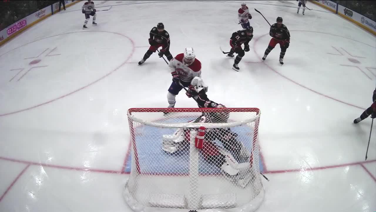 MTL@CBJ: Merzlikins with a great save against Cole Caufield | Columbus ...