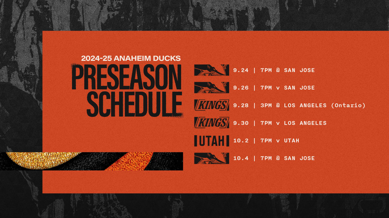 Ducks Announce 2024 Preseason Schedule | Anaheim Ducks