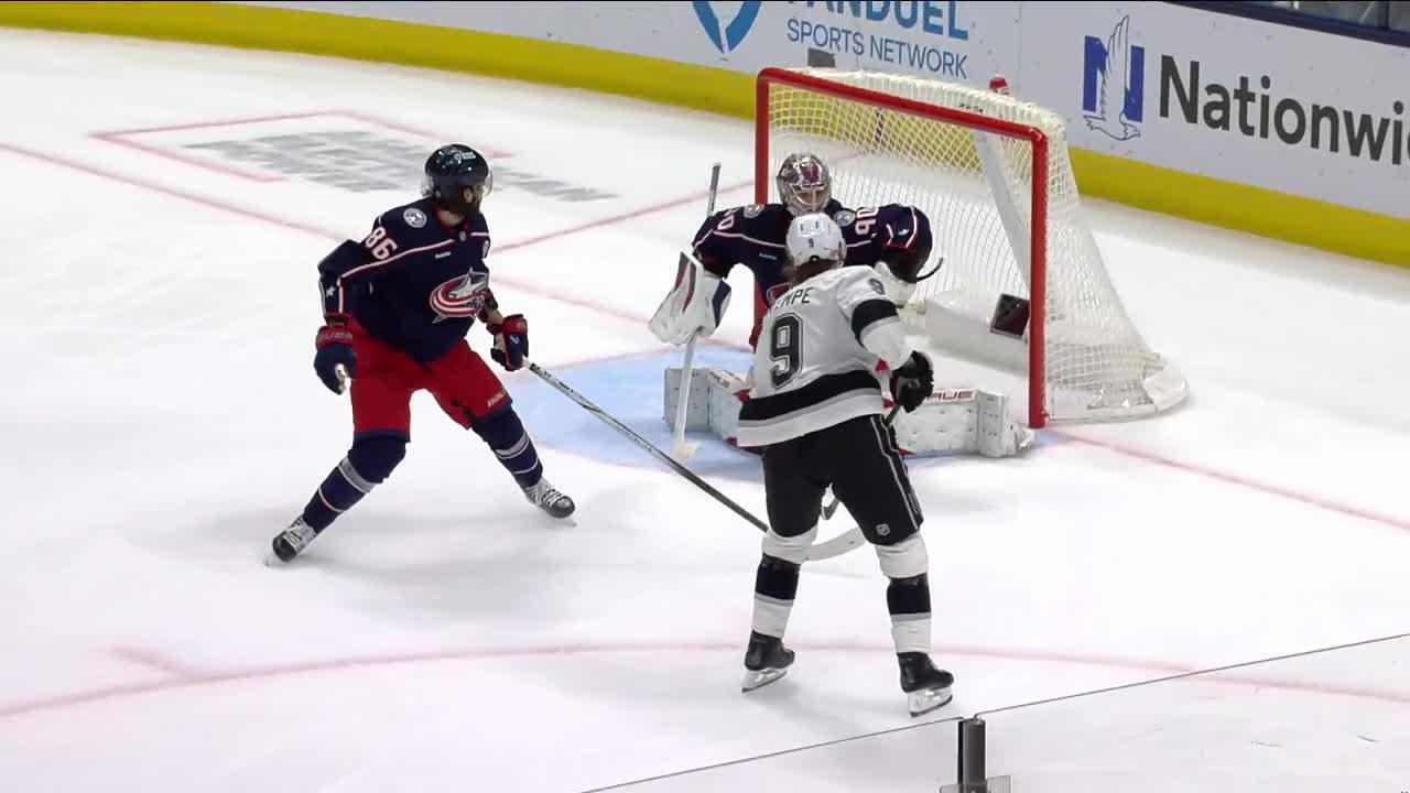 LAK@CBJ: Merzlikins with a great save against Adrian Kempe | Columbus ...