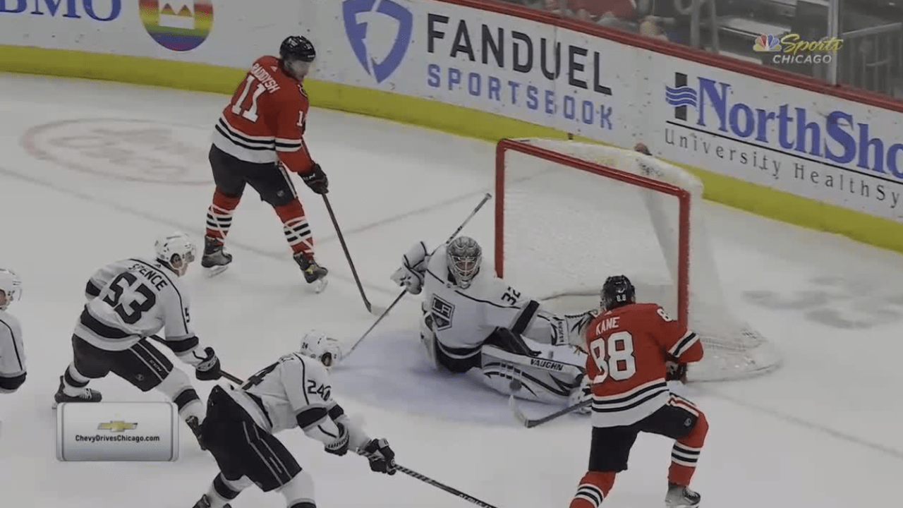 Kane roofs shot by sliding Quick | Chicago Blackhawks