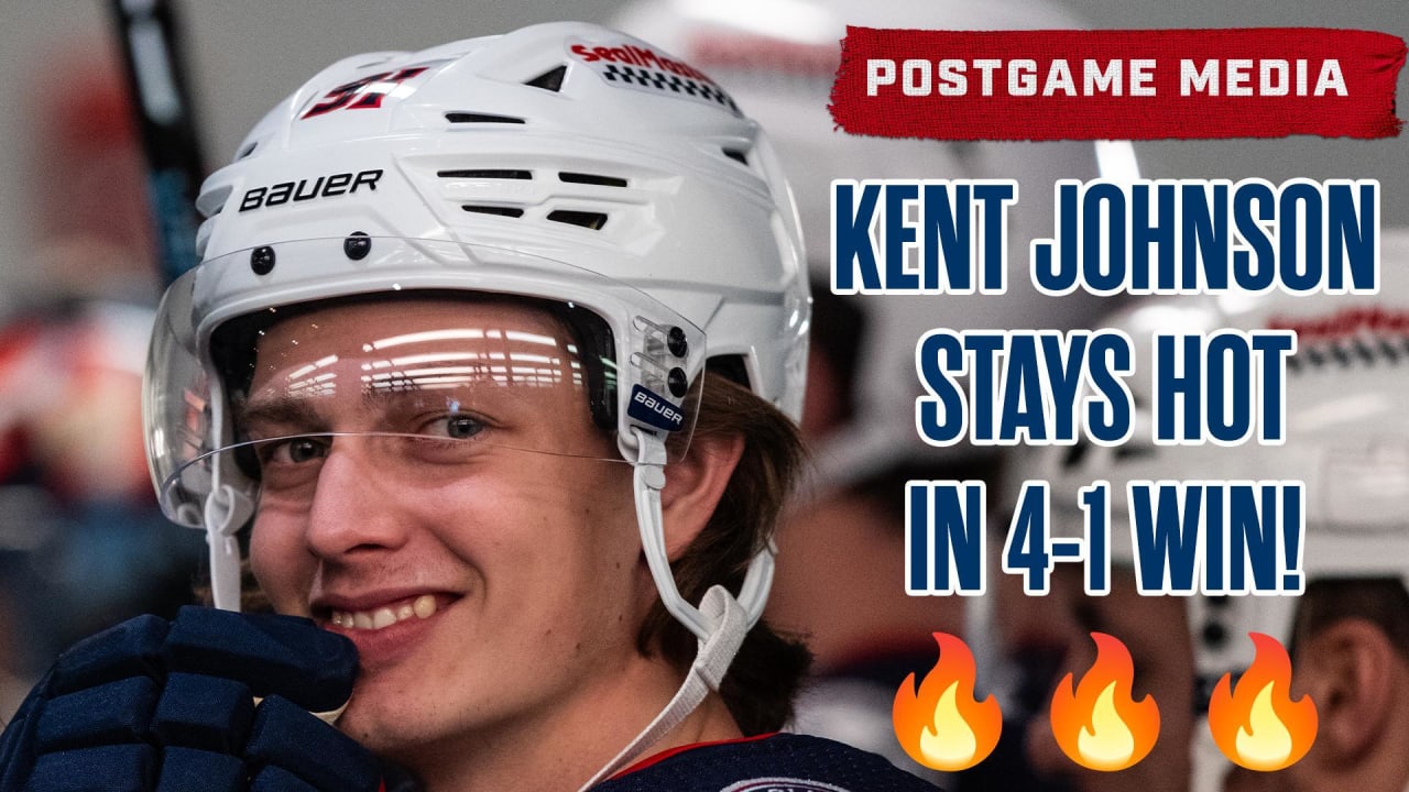Kent Johnson Scores TWICE in 4-1 Win | Postgame Media | Columbus Blue ...