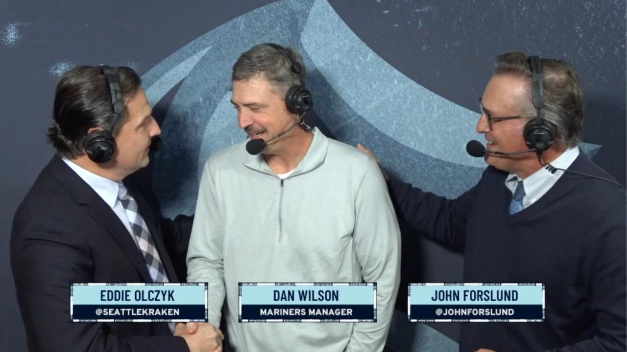 KHN | Mariners manager Dan Wilson in the booth | Seattle Kraken