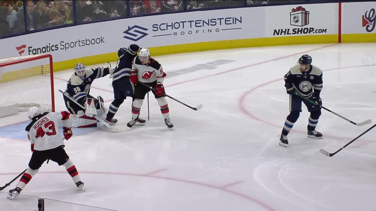 NJD@CBJ: Merzlikins with a great save against Luke Hughes | NHL.com