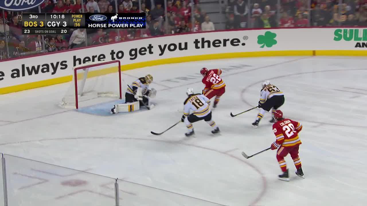 BOS@CGY: Swayman with a great save against Jakob Pelletier | NHL.com