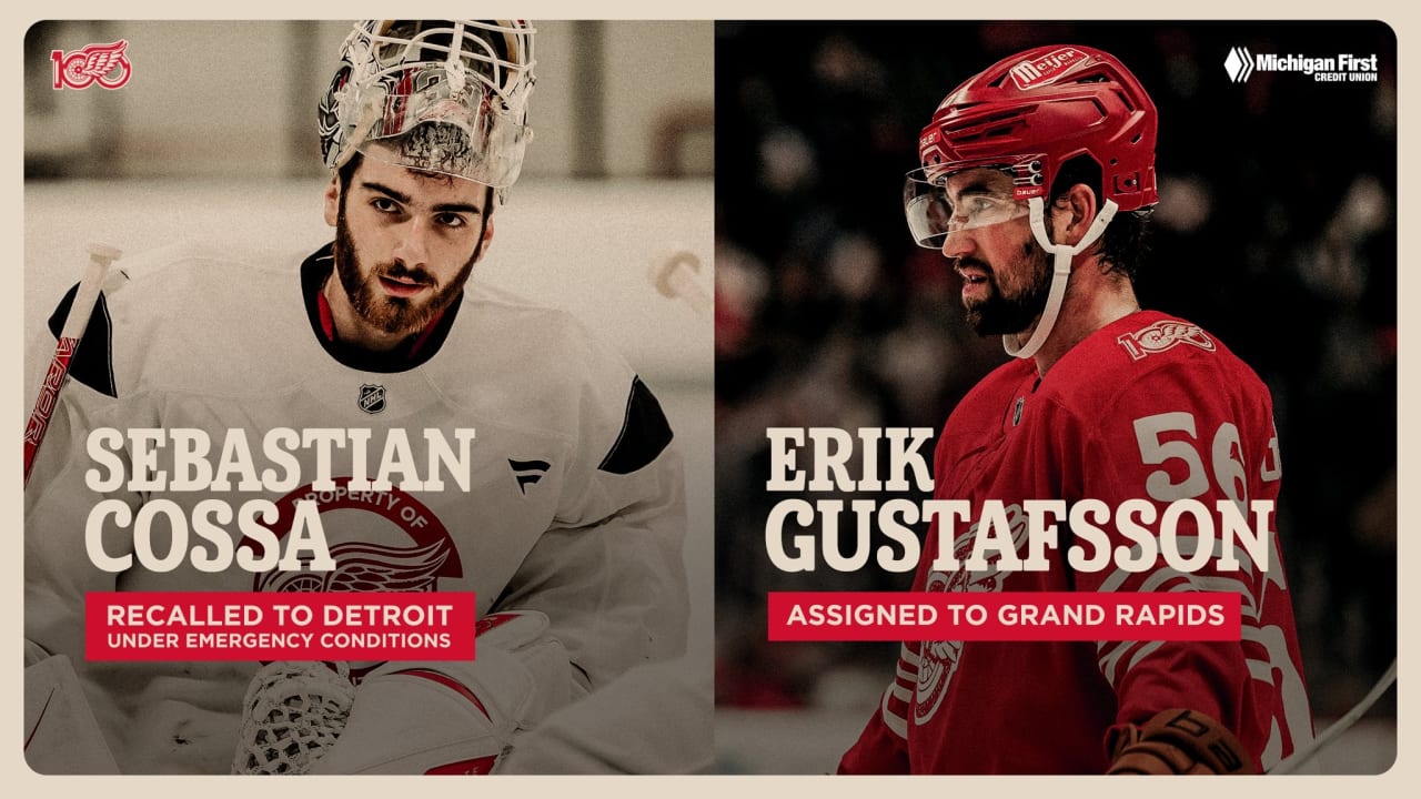 Red Wings recall Sebastian Cossa from Grand Rapids under emergency ...