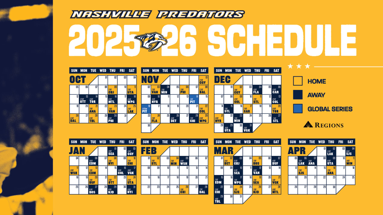 Predators Announce 2025-26 Regular-Season Schedule; Home Opener Set for ...