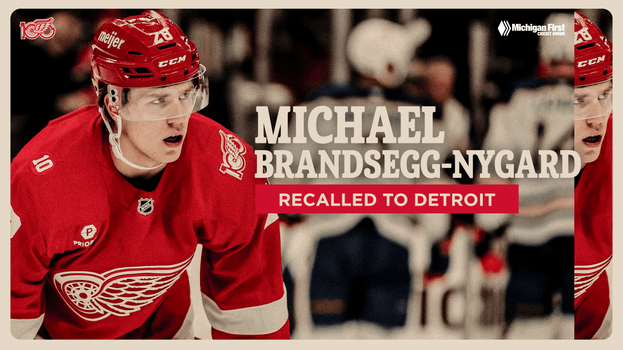 Red Wings recall Michael Brandsegg-Nygård from Grand Rapids under ...