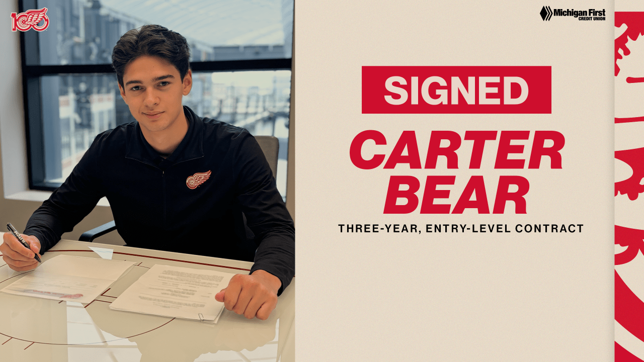 Red Wings sign Carter Bear to three-year, entry-level contract ...