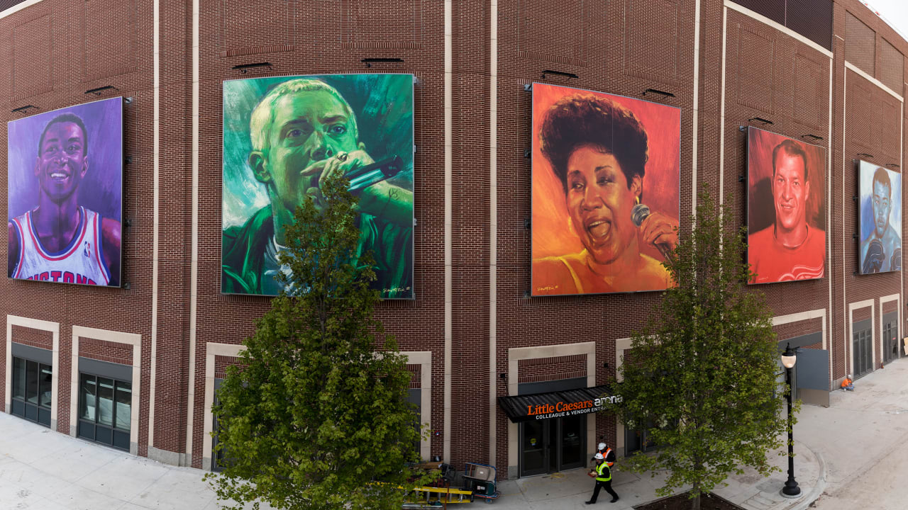 "The Spirit Murals" being installed at Little Caesars Arena | Detroit ...