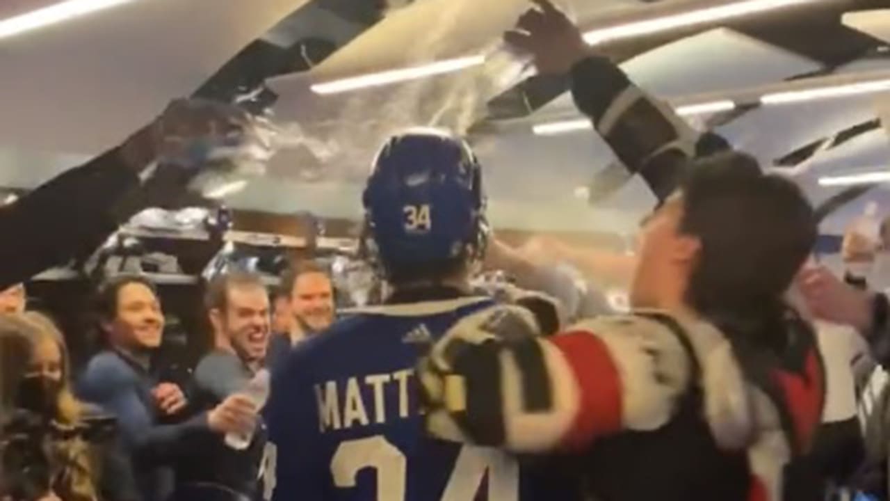 Matthews showered with water by Maple Leafs to celebrate 60th goal ...