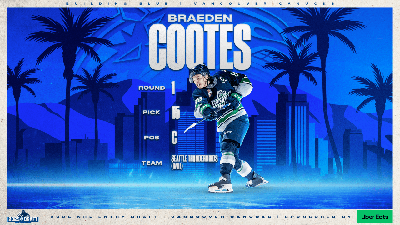 VANCOUVER CANUCKS SELECT BRAEDEN COOTES 15TH OVERALL AT THE 2025 NHL ...