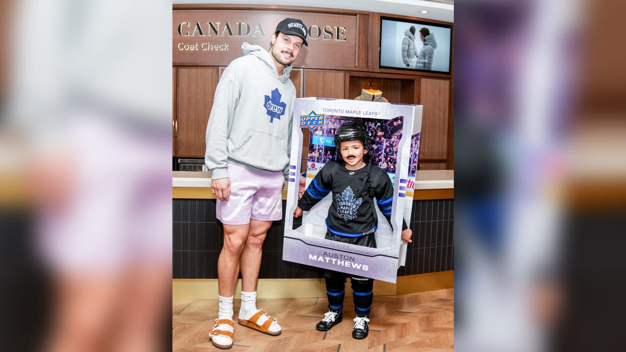 Matthews meets young fan who dressed up as his hockey card for ...