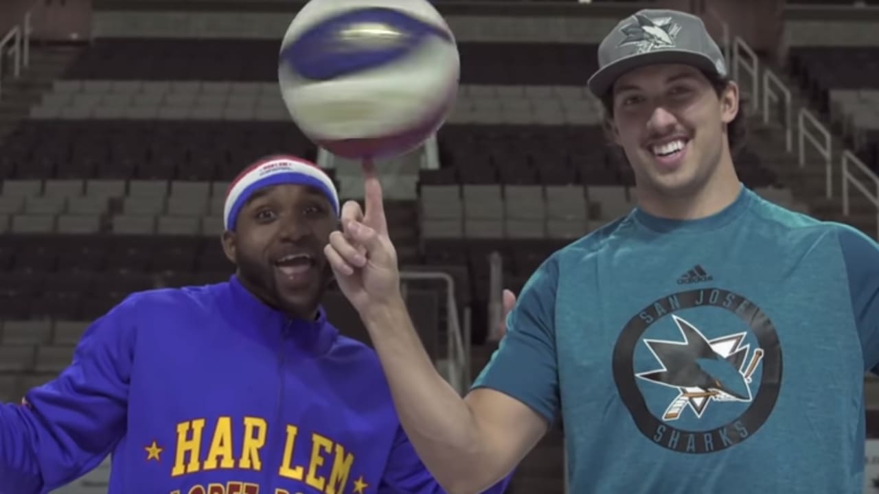 Dillon assists Harlem Globetrotter with on-ice basketball trick shot ...