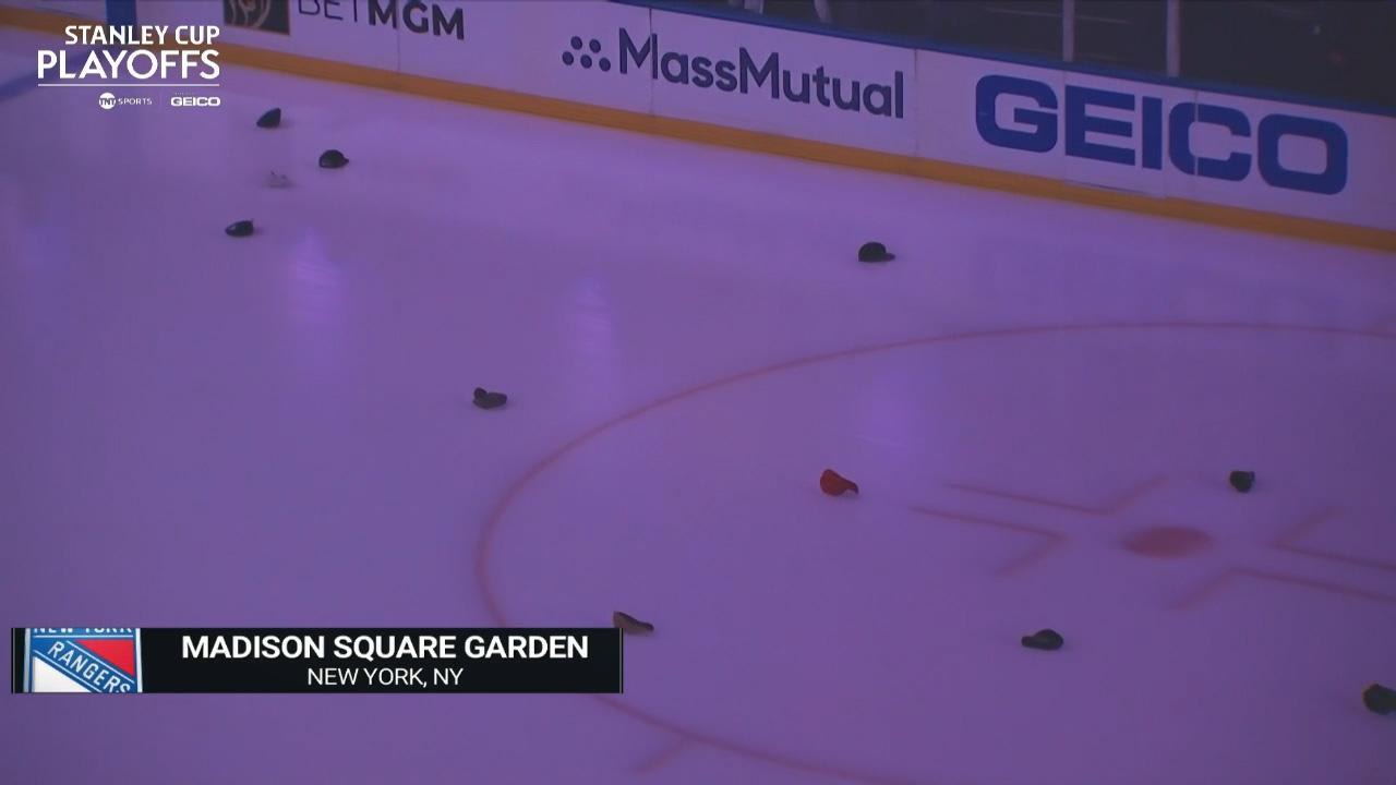 Rangers fans toss hats during MSG viewing party after Kreider's 3rd ... Rangers fans toss hats during MSG viewing party after Kreider's 3rd ...
