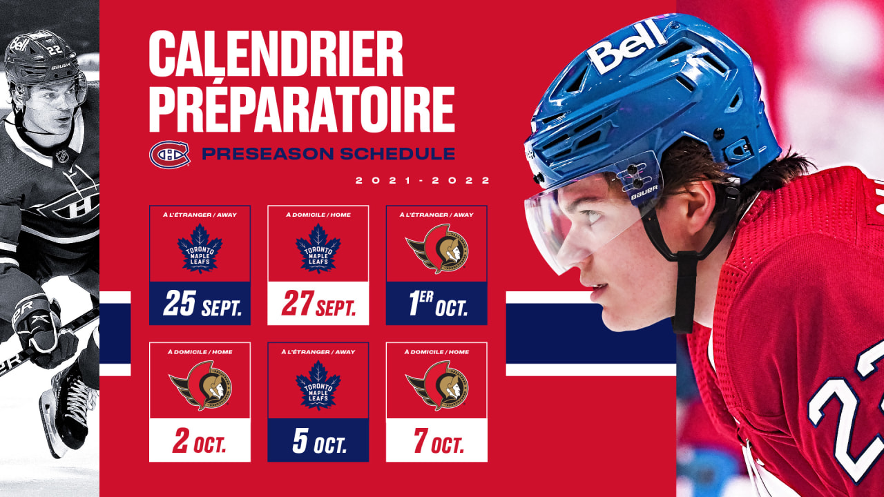 Dévoilement des heures des matchs préparatoires des Canadiens ...