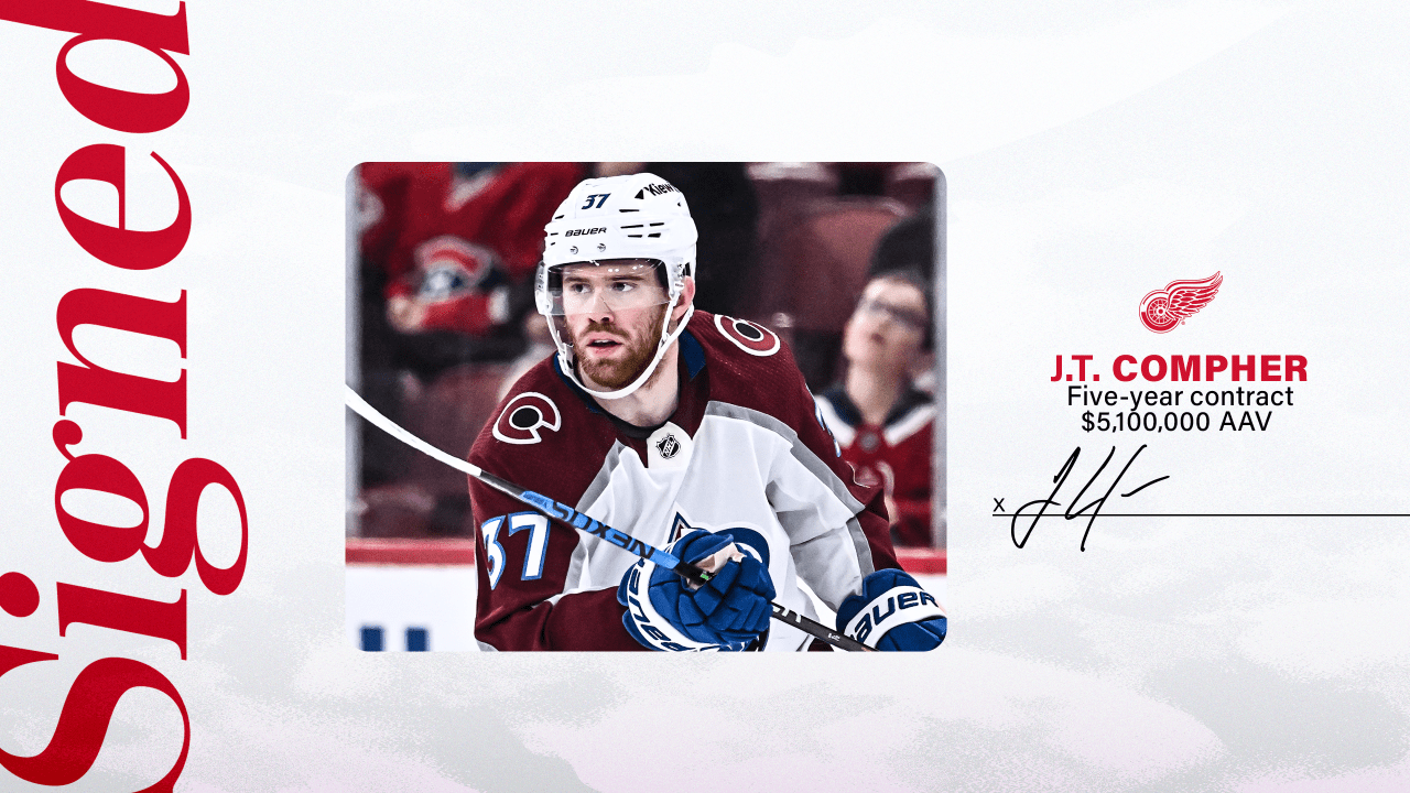 Red Wings sign J.T. Compher to five-year contract | Detroit Red Wings