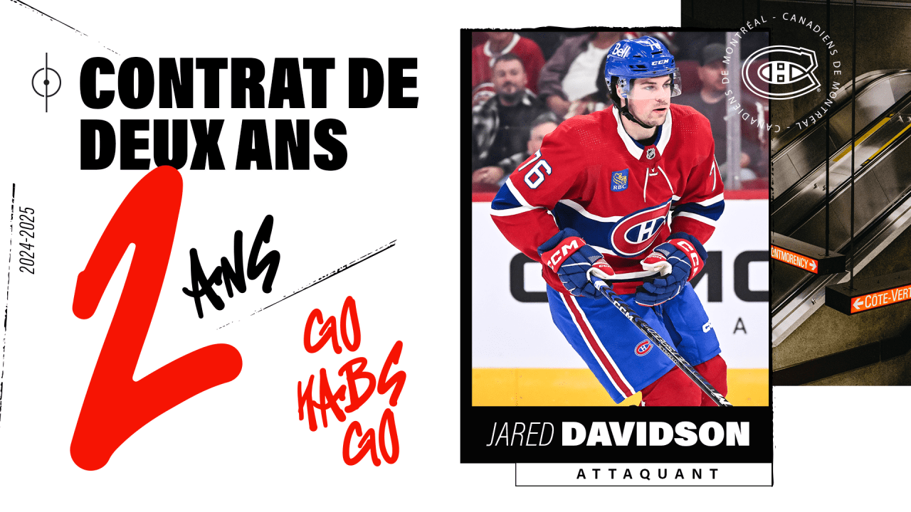 Contrat d’entrée de deux saisons pour Jared Davidson | Canadiens de Montréal