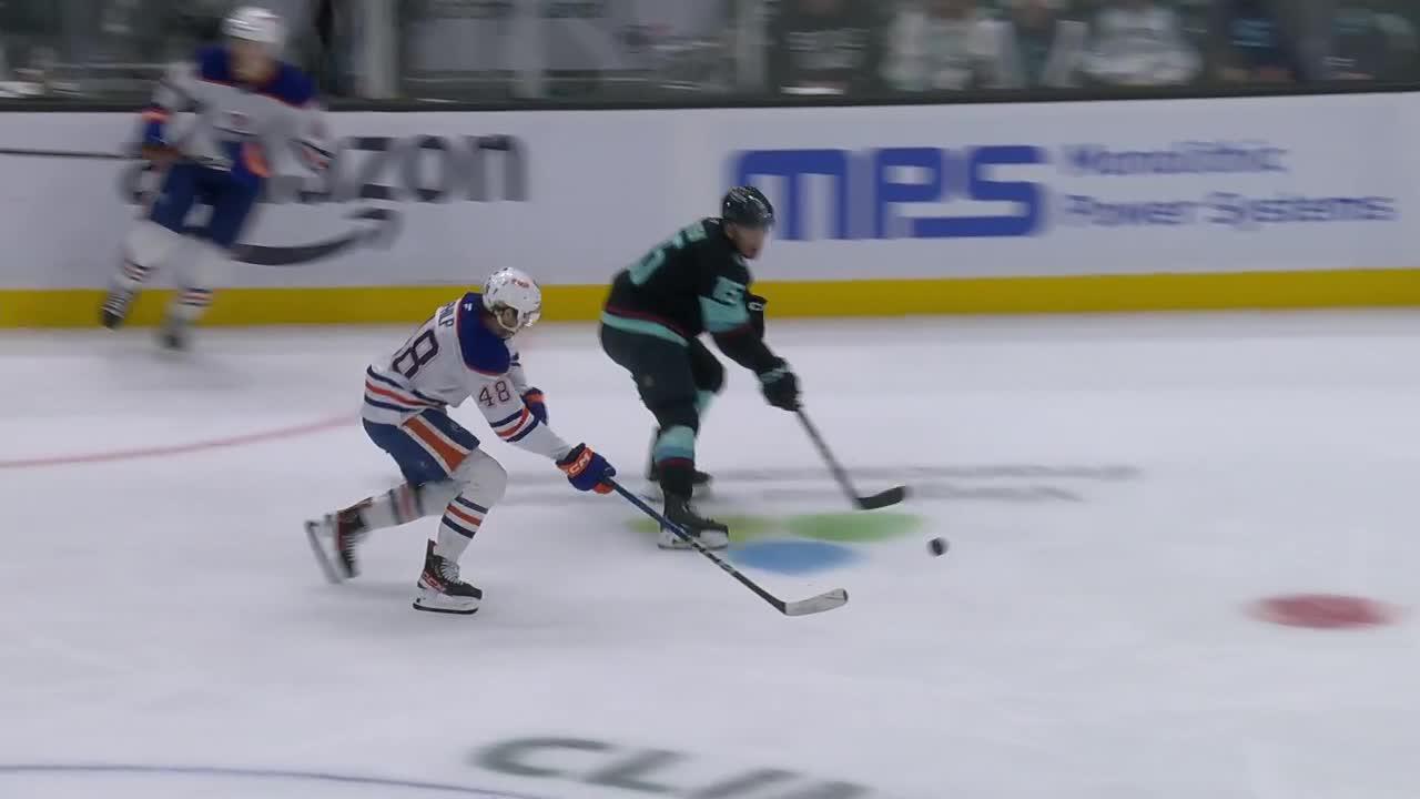 EDM@SEA: Montour scores goal against Olivier Rodrigue | Seattle Kraken