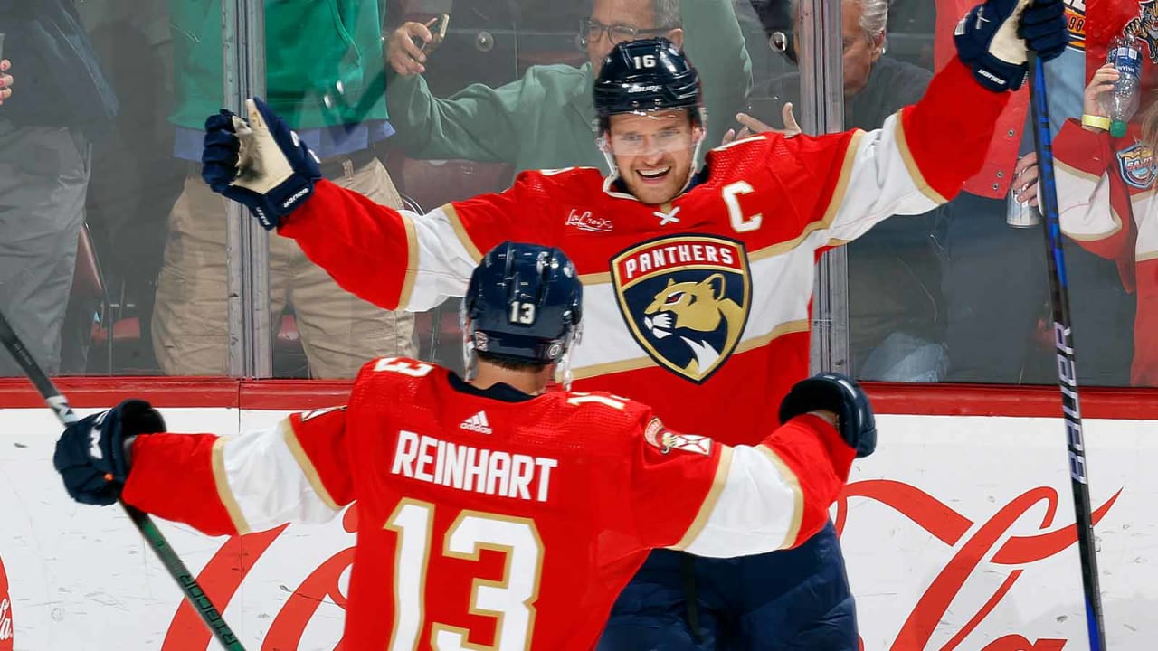 Barkov gives stick tap to Reinhart after winning second Selke Trophy ...
