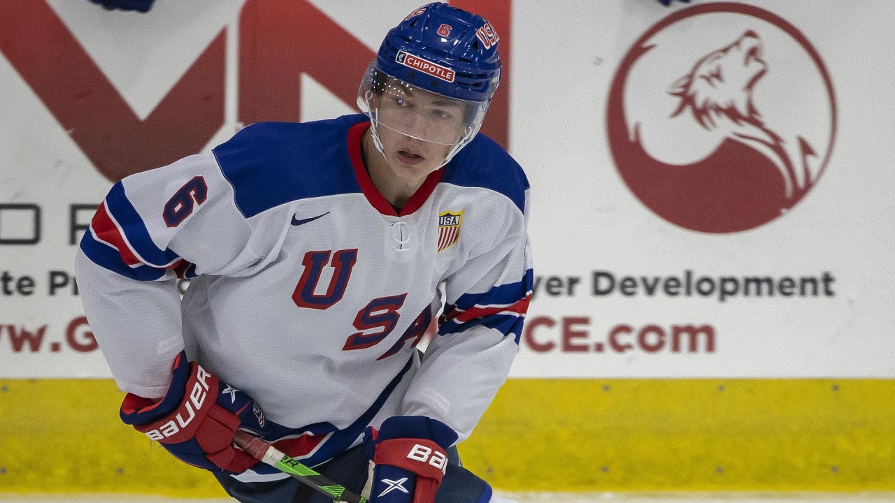 Luke Hughes | RAW MEDIA AVAIL | New Jersey Devils