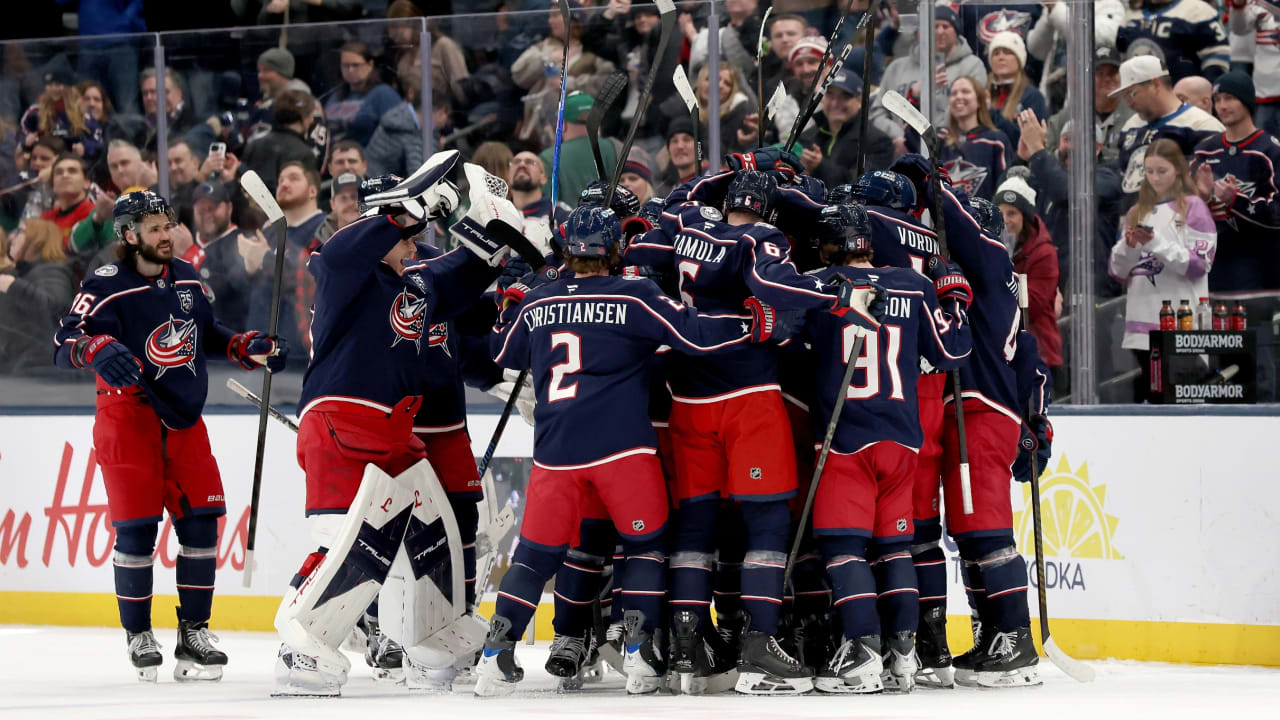 Winning Thoughts: Blue Jackets celebrate Coyle's milestone in style ...