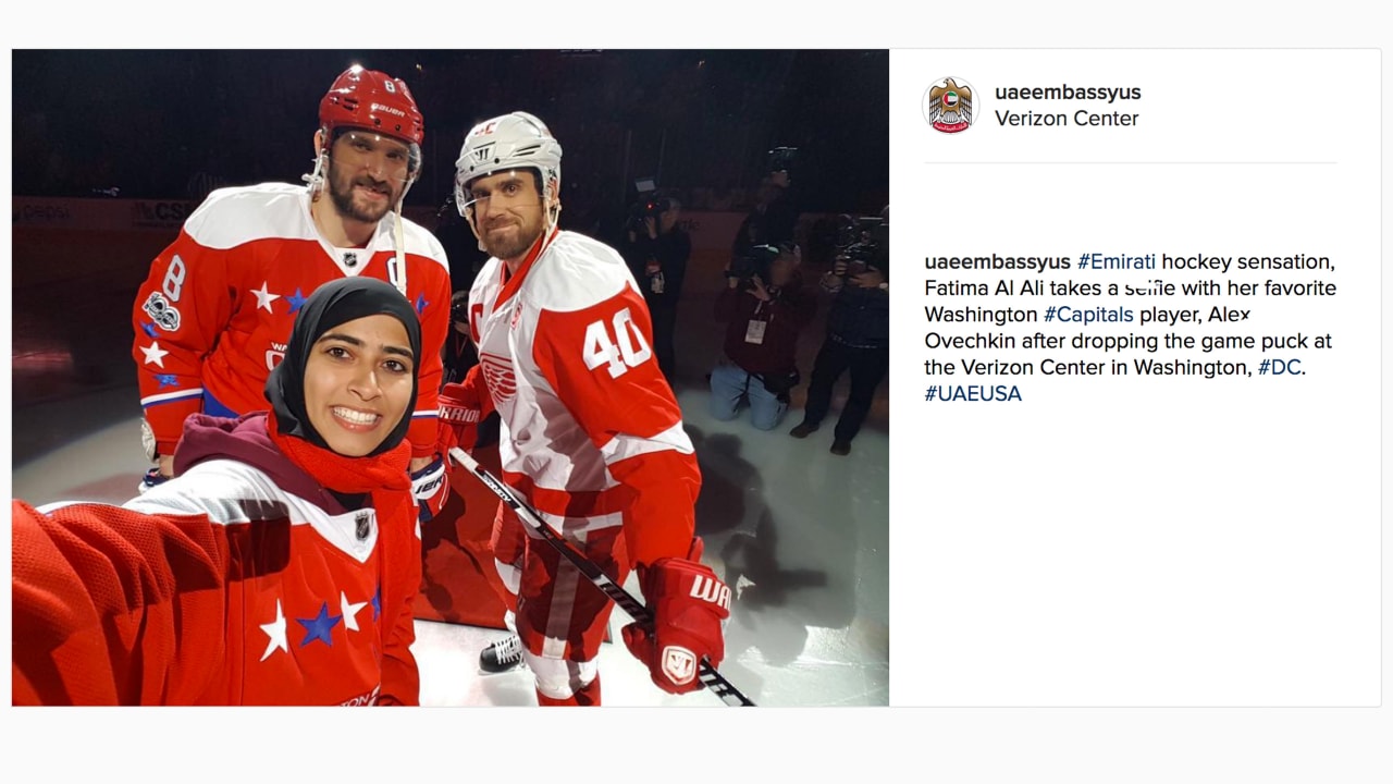 Fatima Al Ali drops ceremonial puck, takes selfie | NHL.com