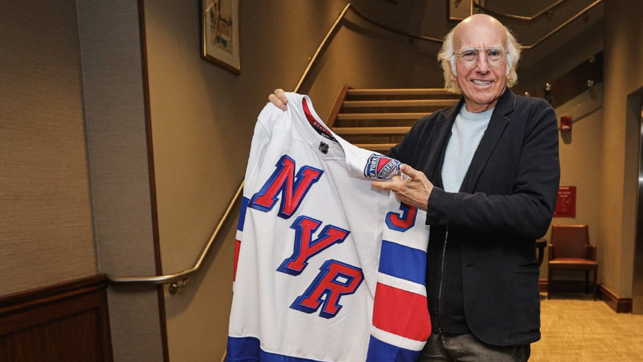 Comedic icon Larry David shows off Rangers slick new jersey for NHL ...