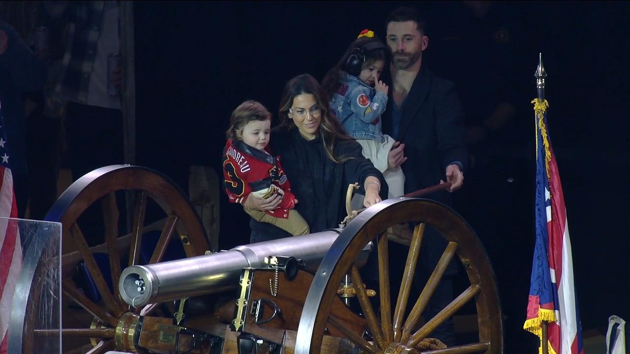 Meredith Gaudreau lights pregame cannon for Blue Jackets | NHL.com