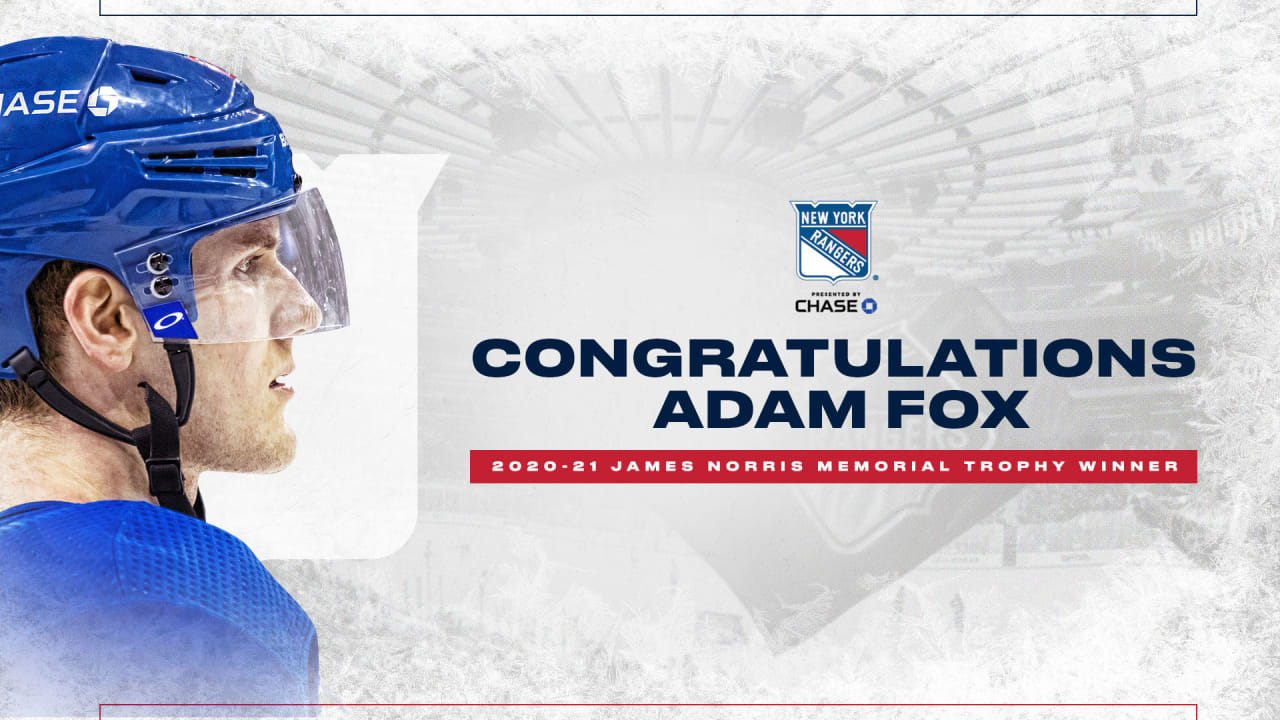 Adam Fox Named Winner of Norris Trophy for 2020-21 Season | New York ...