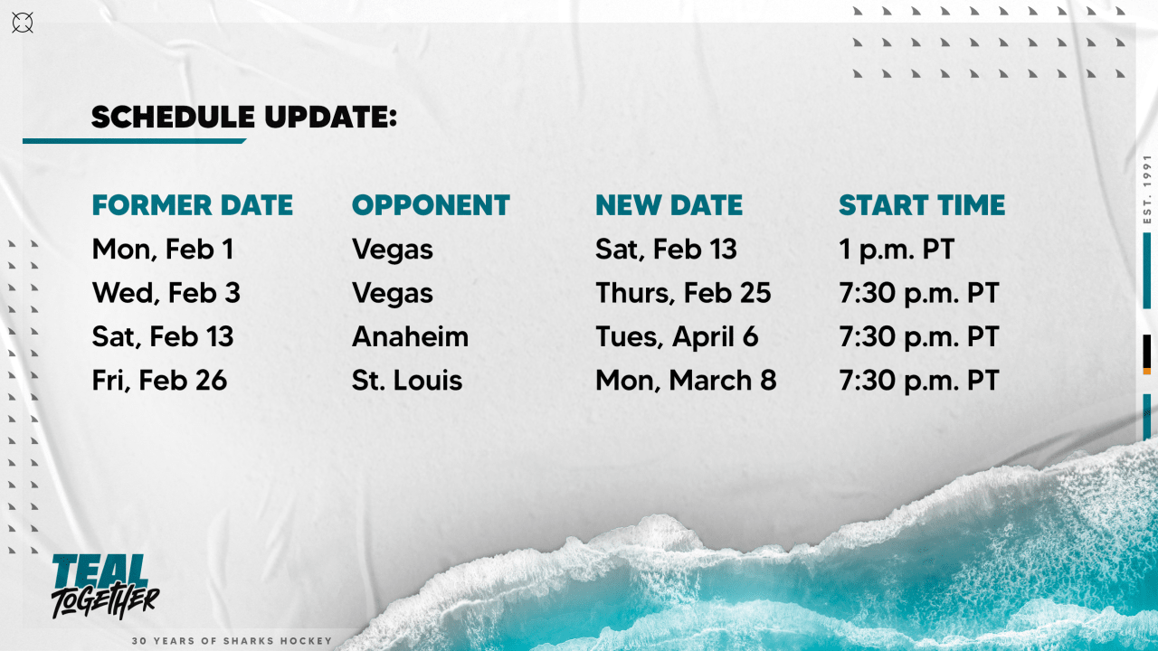 NHL Announces Changes to Sharks 2020-21 Schedule | San Jose Sharks