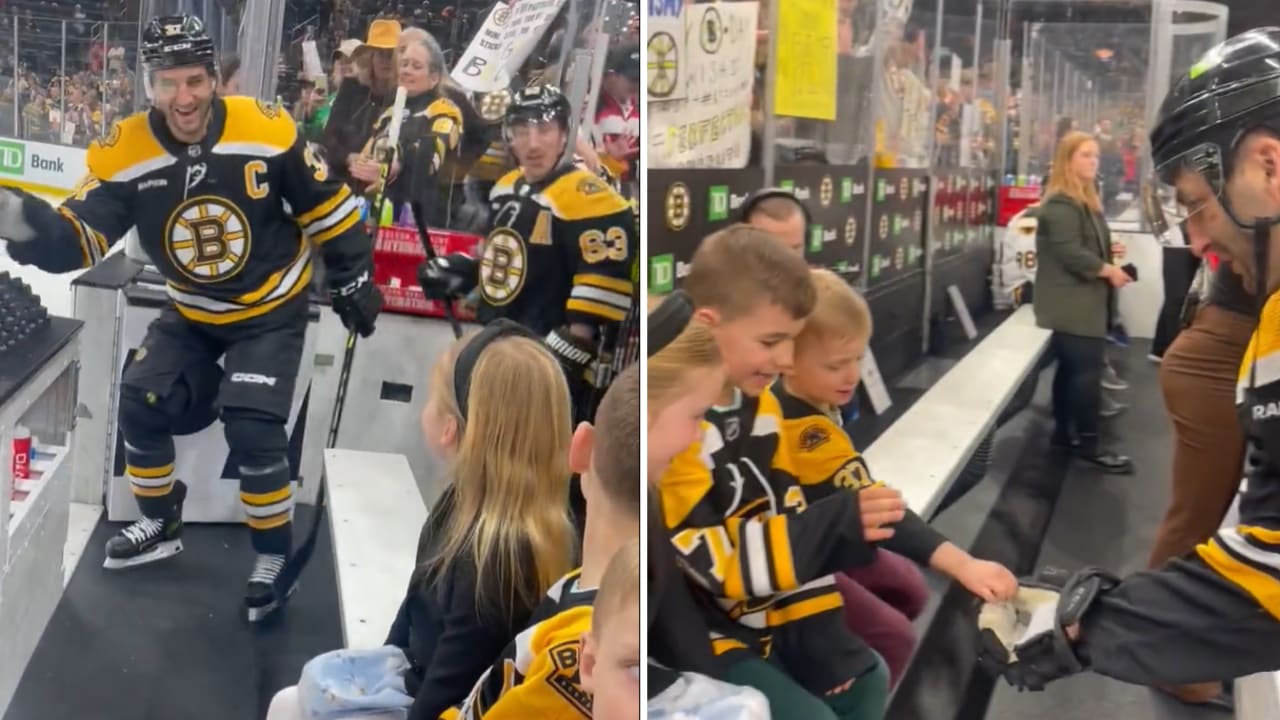 Bergeron's kids take in warmups from bench | NHL.com