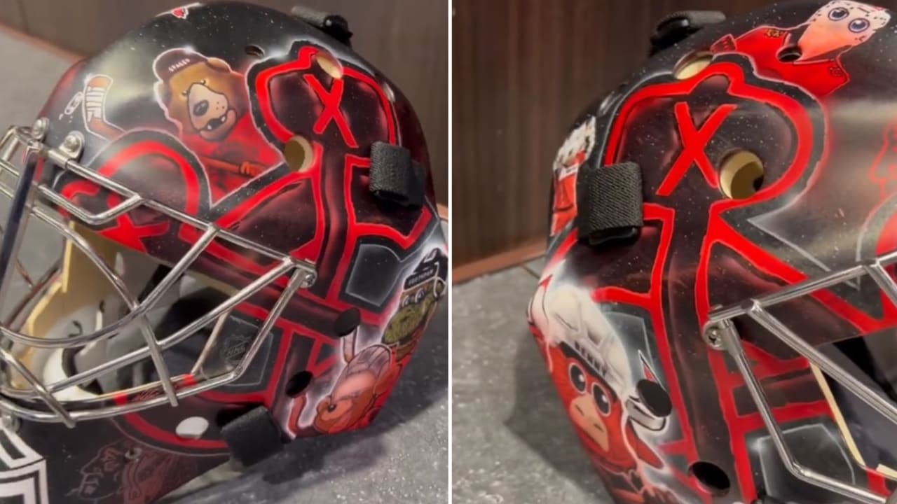 Mrazek reveals new mask featuring Chicago mascots | NHL.com