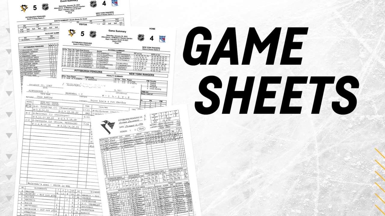Game Sheets | Pittsburgh Penguins