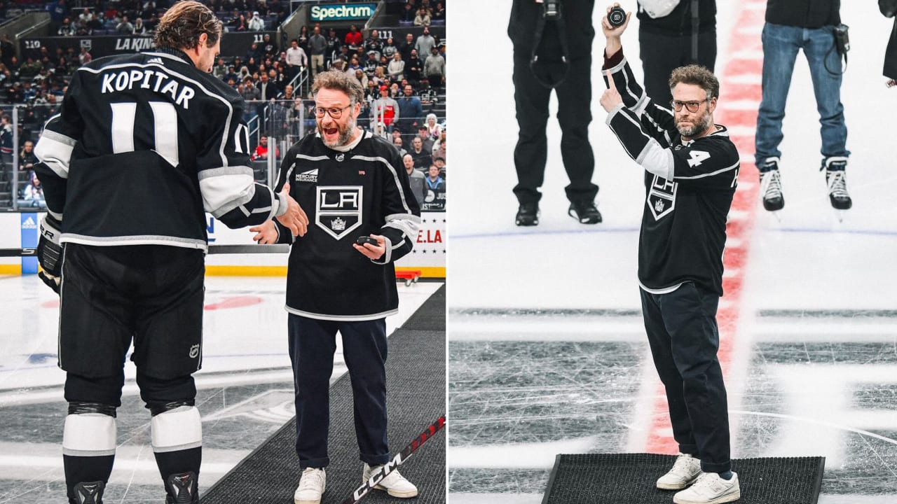 Seth Rogen performs ceremonial puck drop before Kings game | NHL.com