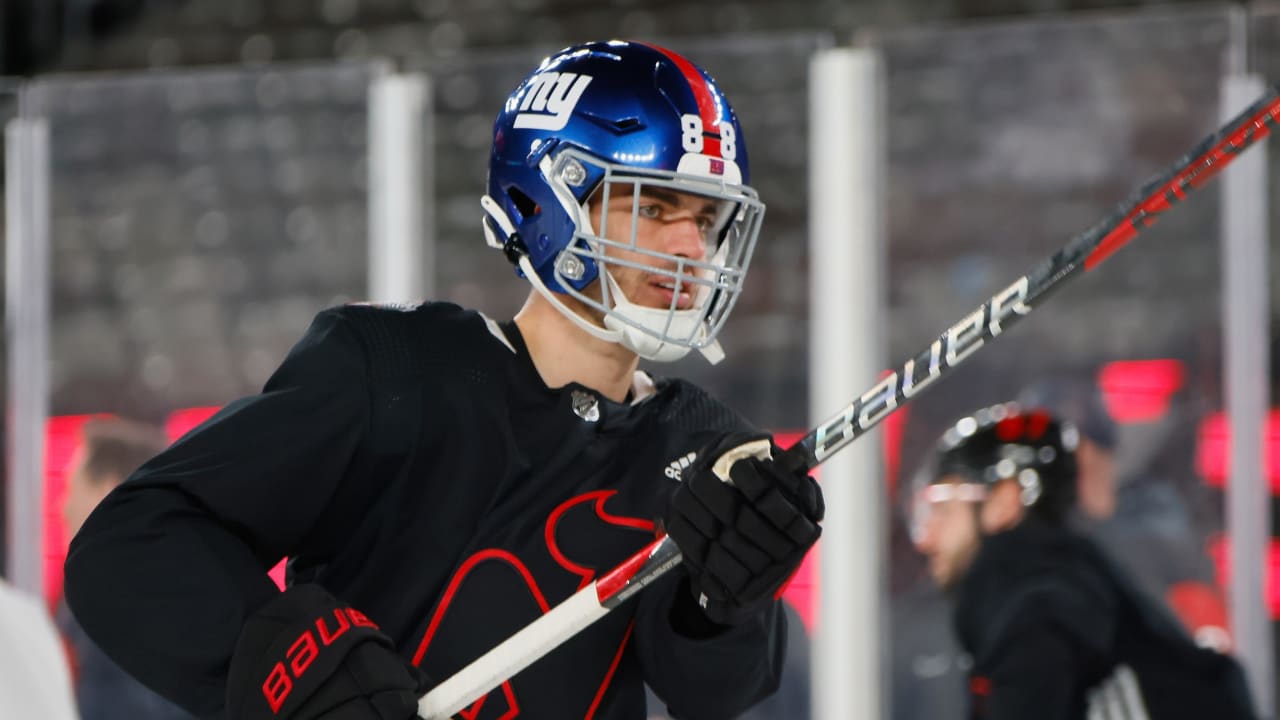 Devils defenseman Bahl wears Giants helmet at Stadium Series skate ...