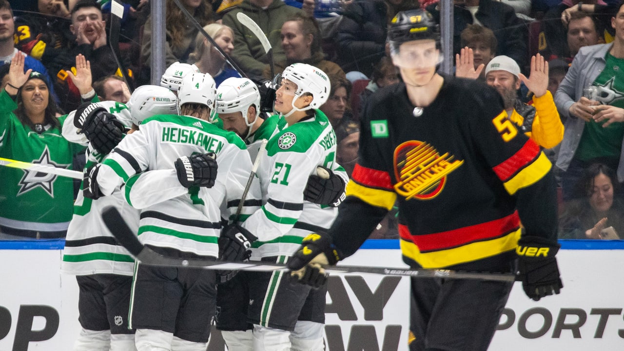 Stars score 6 straight, defeat Canucks for franchise-record 9th win in ...