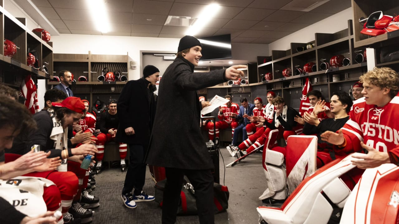 Celebrini, Hutson celebrate with Boston University after Beanpot ...