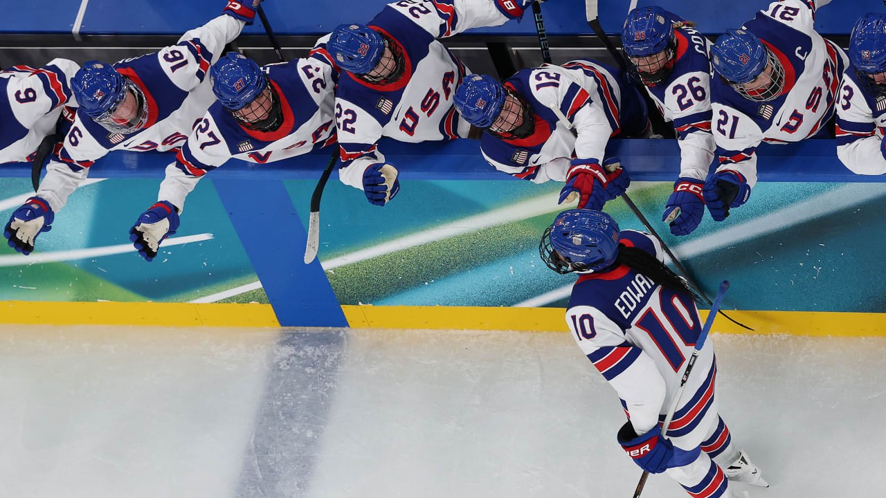 Team USA men cheer on women’s hockey squad in win against Canada at ...
